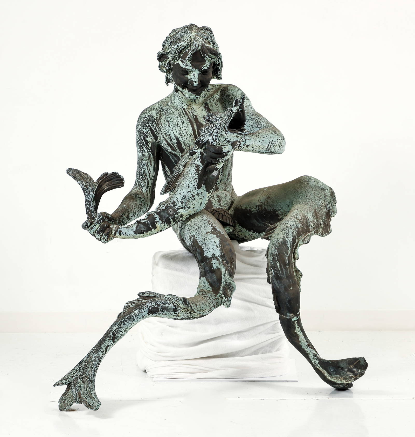Italian Dual-tailed Bronze Merman Fountain Sculpture Auction