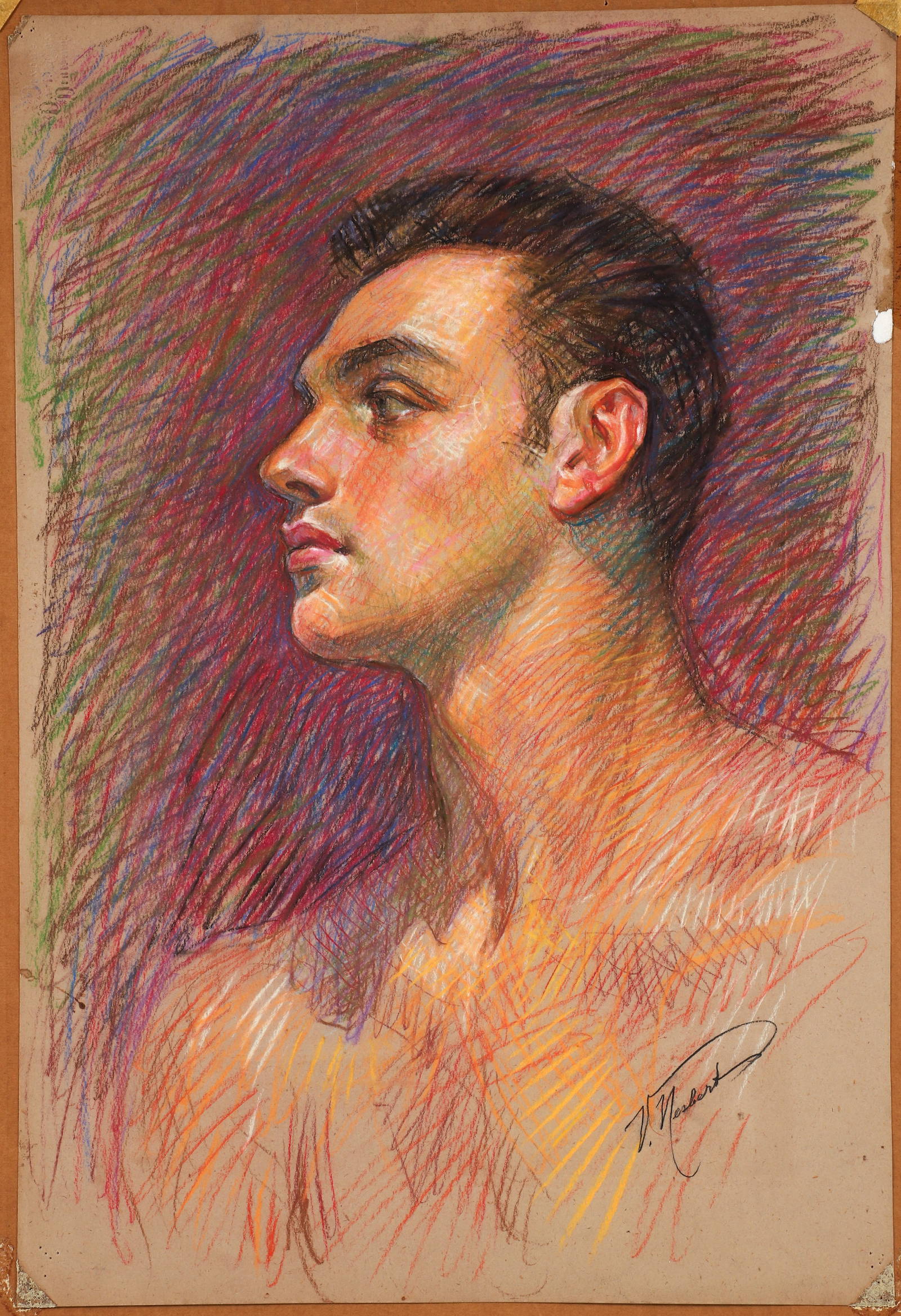 Vincent Nesbert Pastel On Paper Portrait Of A Man Auction