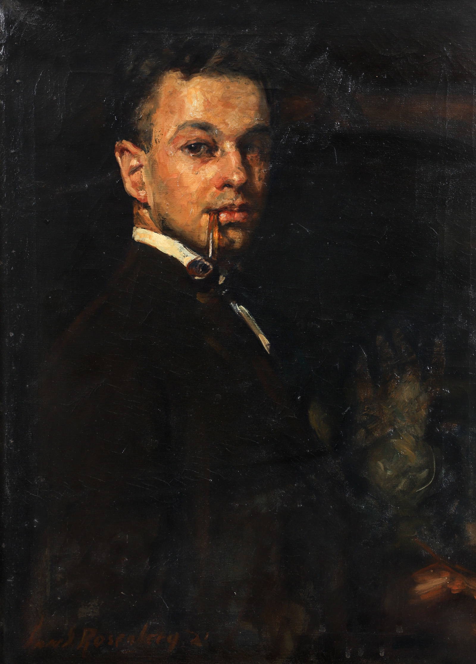 Samuel Rosenberg Self Portrait With Pipe 1921 Oil On Canvas Auction