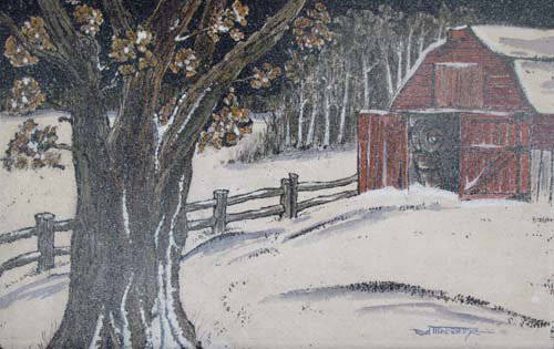 Roderick Mackenzie Watercolor And Ink Farm Scene