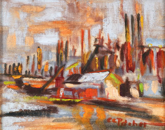 Charlie Pitcher Pittsburgh Steel Mills Oil On Board