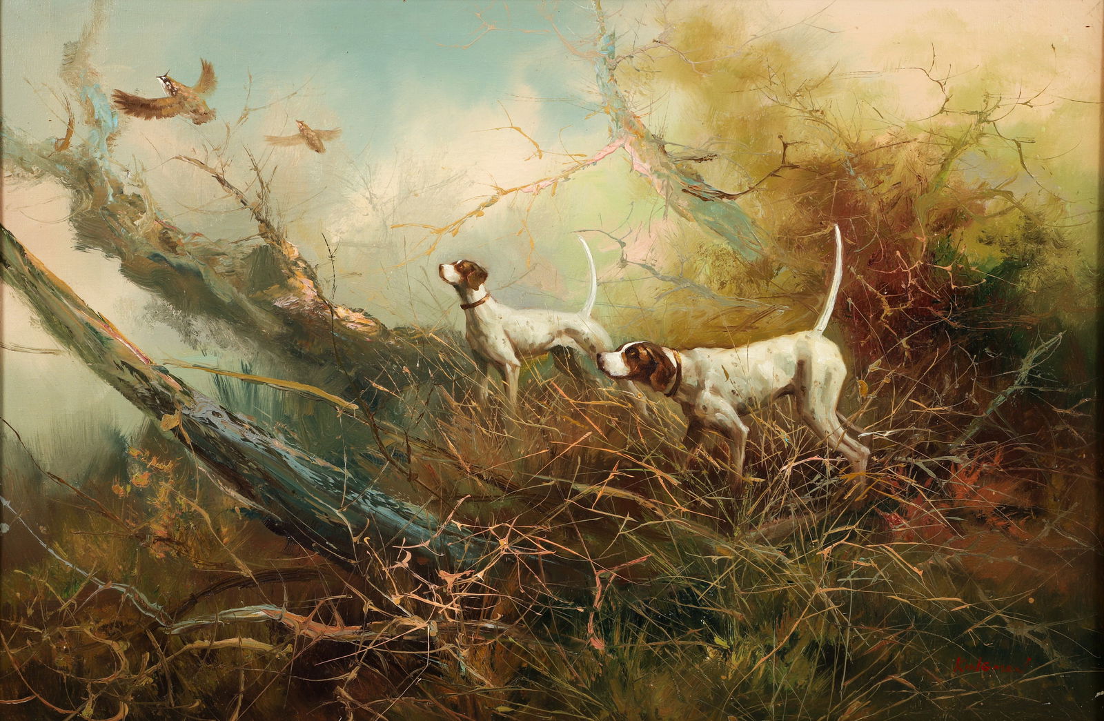 Eugene Kingman Sporting Scene With Pointers Oil On Canvas Auction