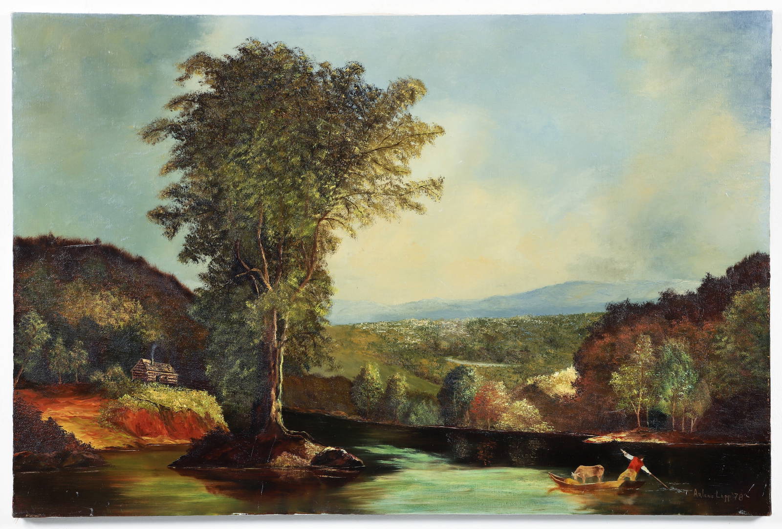 Arlene Lapp Oil On Canvas Mountain Lake Scene 1978 Auction