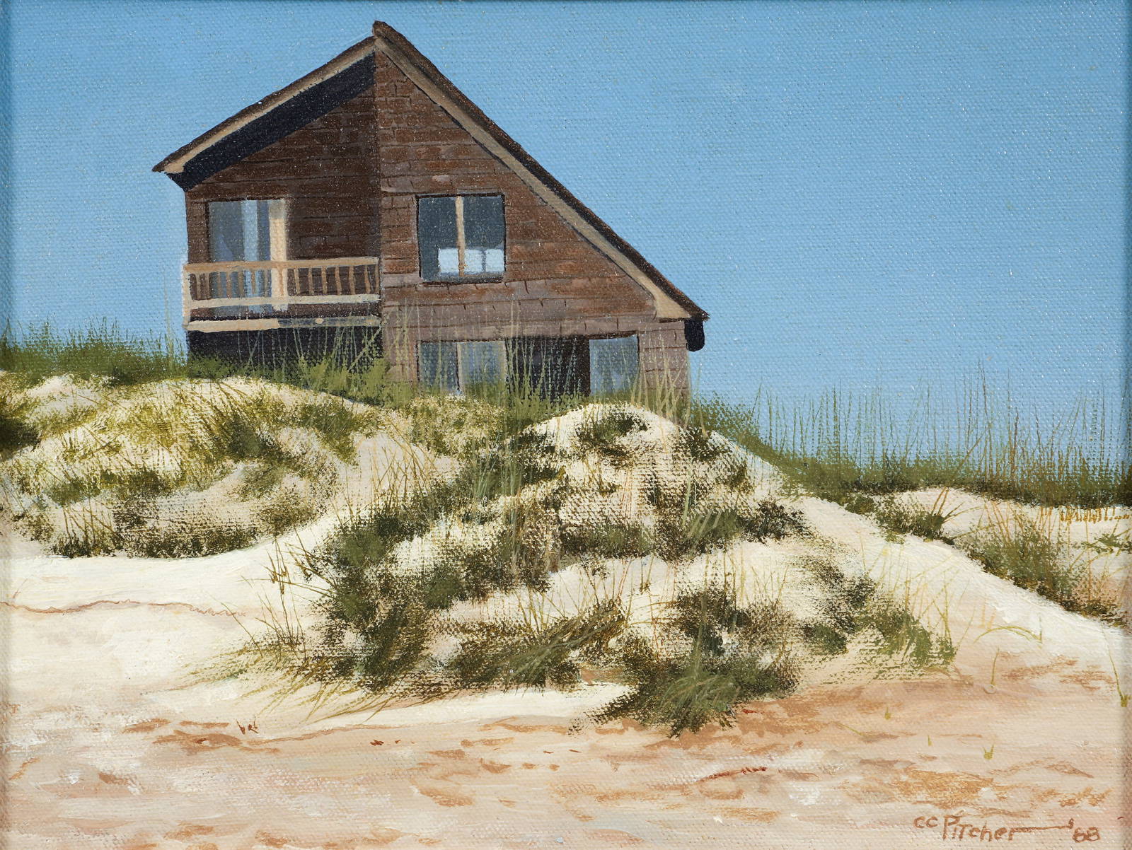 Charlie Pitcher Outer Banks Beach House 1988 Oil Ptg Auction