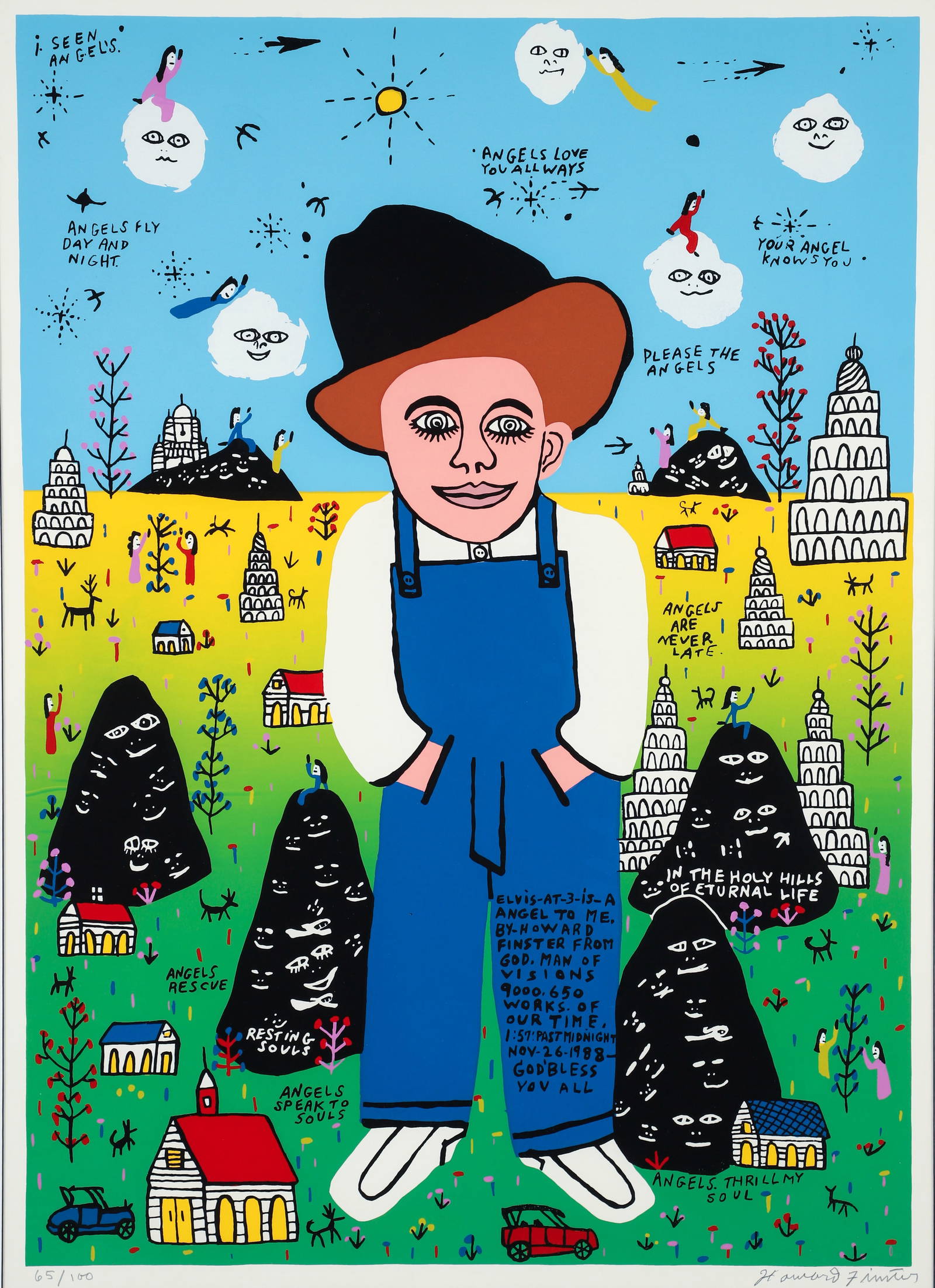 Howard Finster I Seen Angels Signed Outsider Art Screenprint Auction