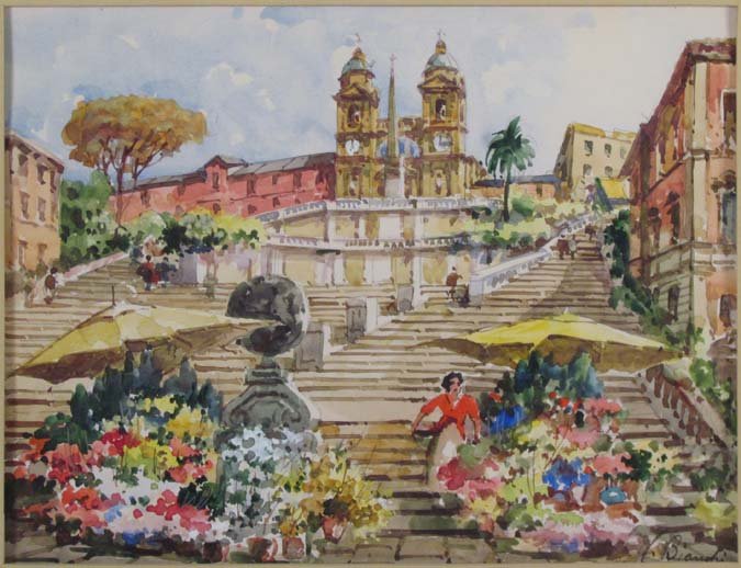 Bianchi watercolor "Spanish Steps" Rome