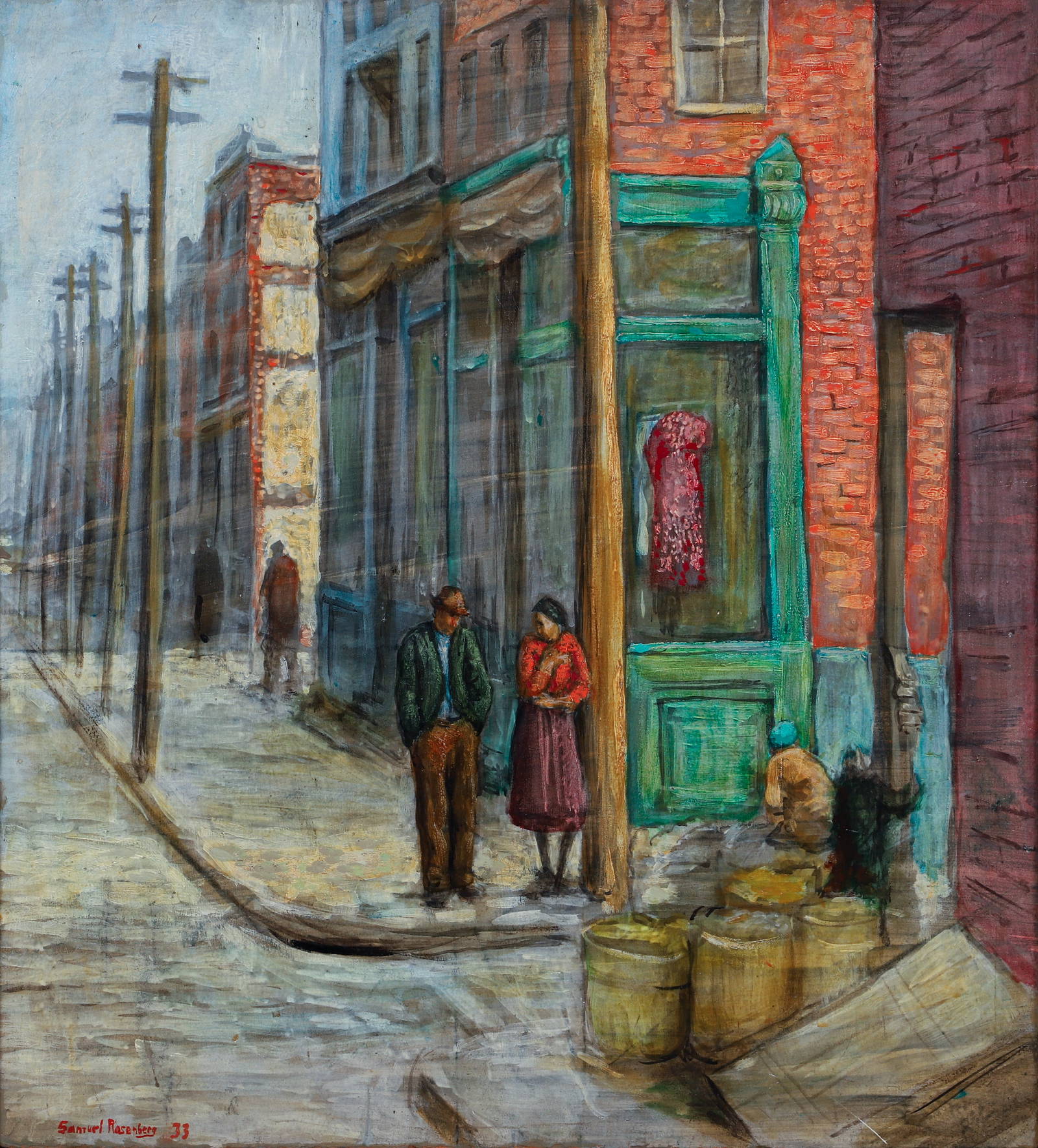 Samuel Rosenberg 1933 Oil American Scene In The Hill District Auction