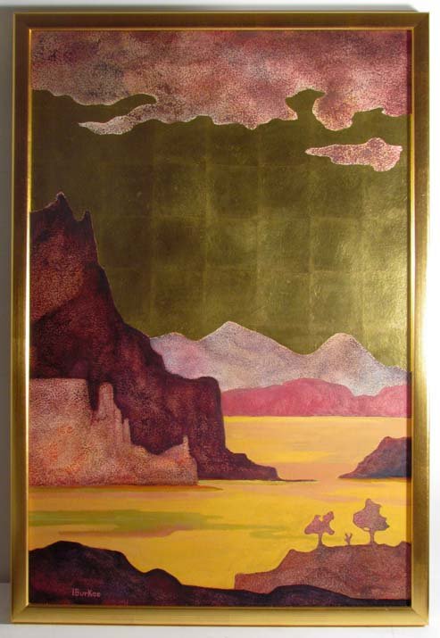 Irvin S. Burkee mixed media and gold leaf "Western