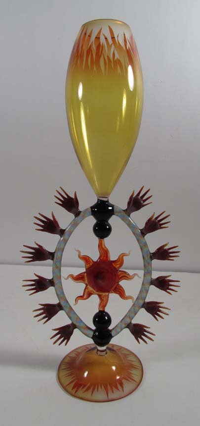 Robert Mickelsen Elaborate Lamp worked Glass Goblet