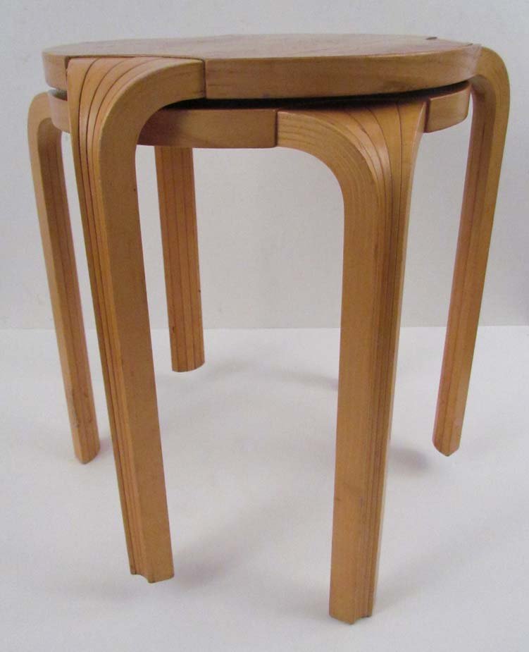 Pair Alvar Aalto Fan-leg Stools reissued by ICF in the