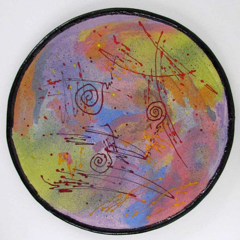 2 David Gamble Abstract Painted Round Wall Plates