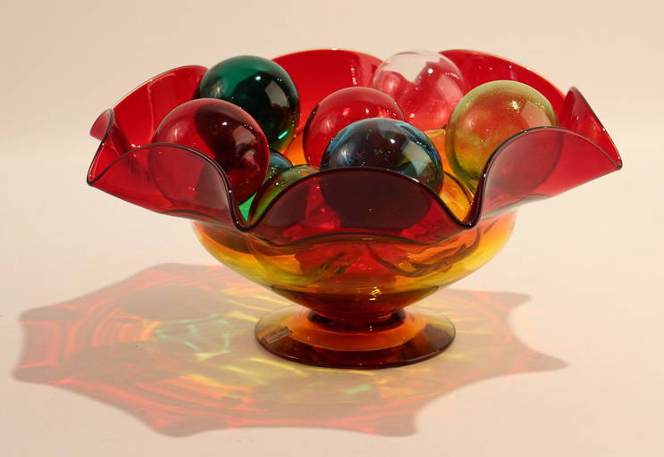 Blenko Glass Amberina Bowl w multi colored glass balls - Oct 03, 2015 ...