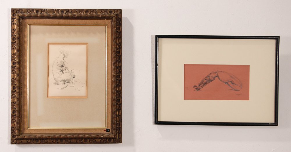 2 Jacques Maroger drawings "Lobster Claw" & Seated Nude