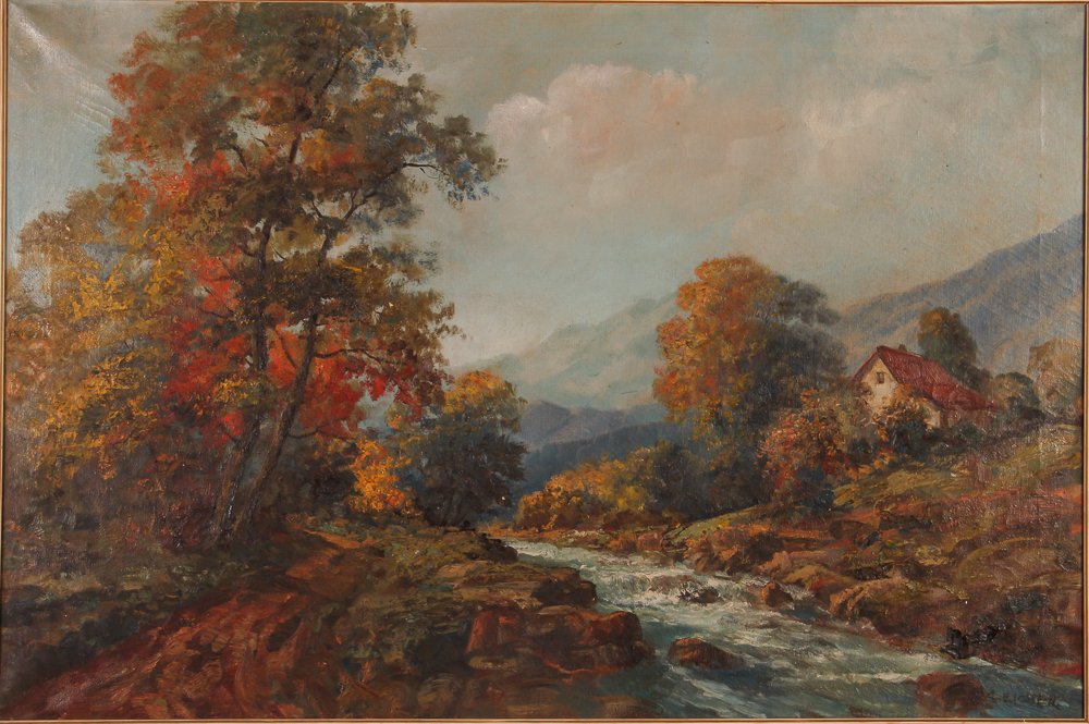 R. Eicher Landscape Painting of Country Brook