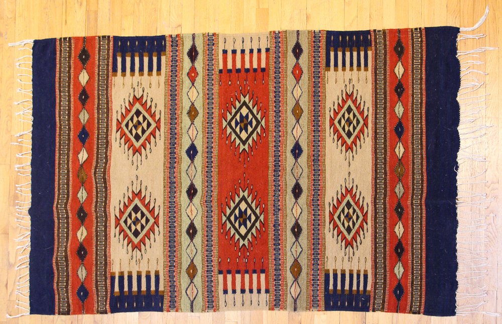 Natural Dyed Mexican Rug in Zapotec Pattern