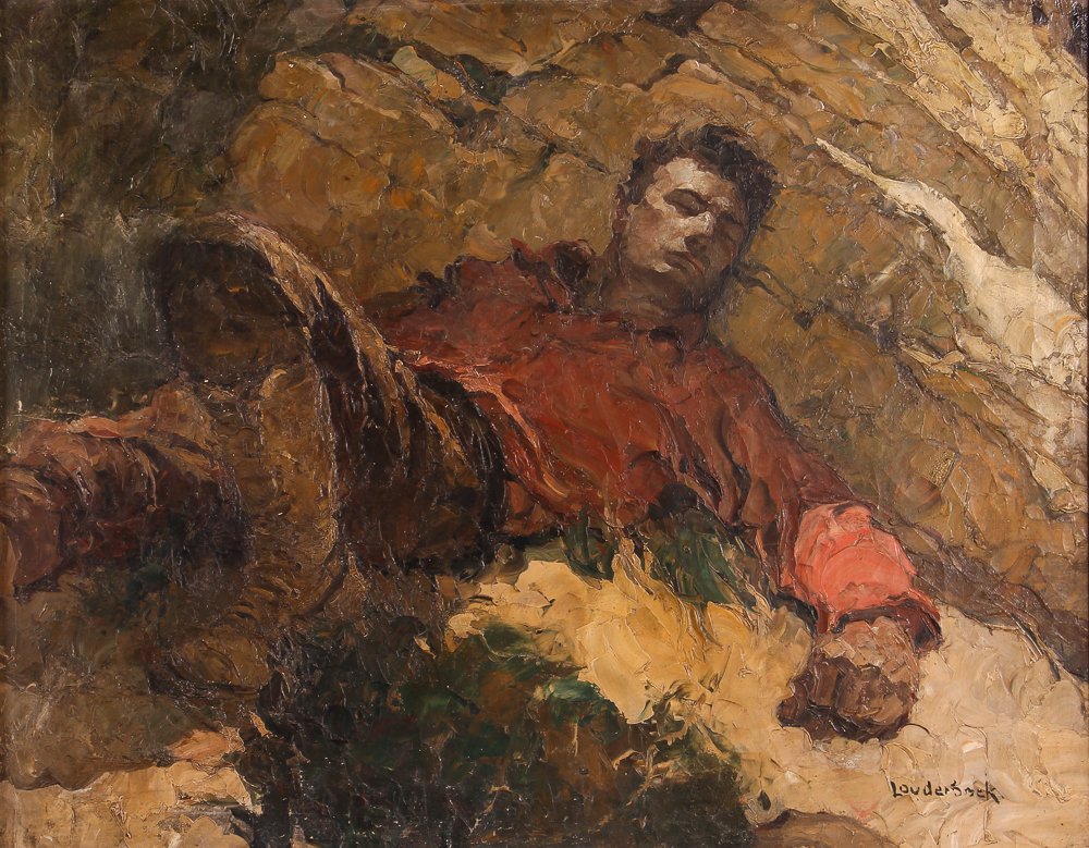 Walt Louderback painting "Sleeping Woodsman"