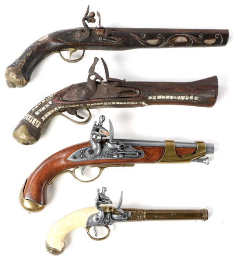 Replica Flintlock Pistol Lot Of 4