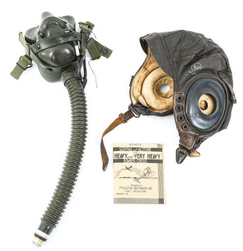 Wwii Aaf Pilot Flight Helmet & Oxygen Mask Lot