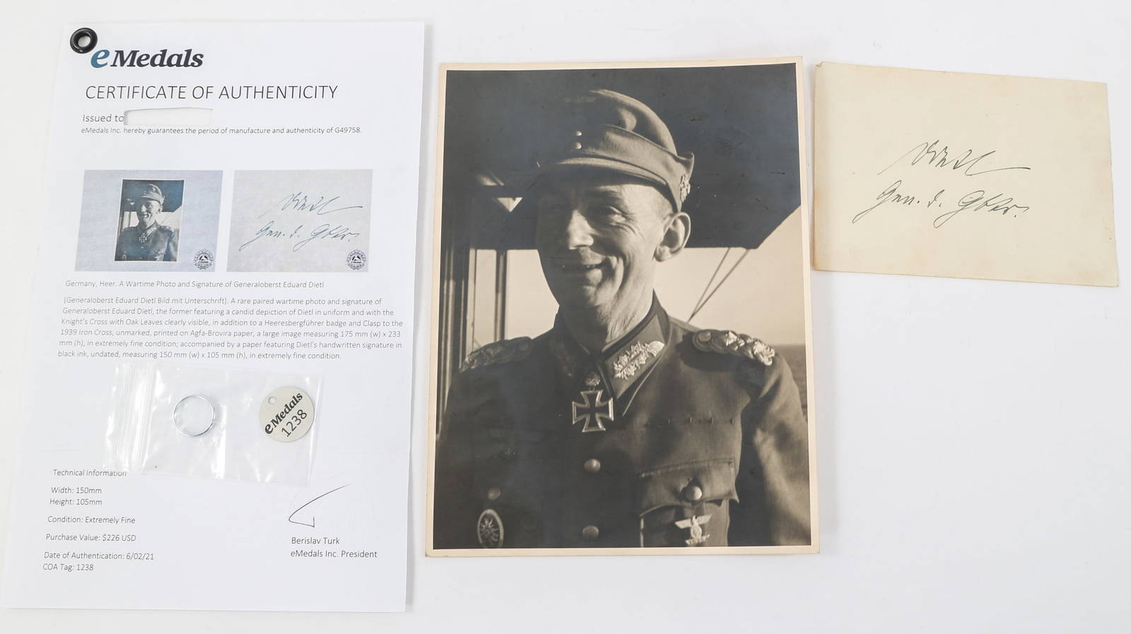 German Generaloberst Eduard Dietl Signed Card Auction