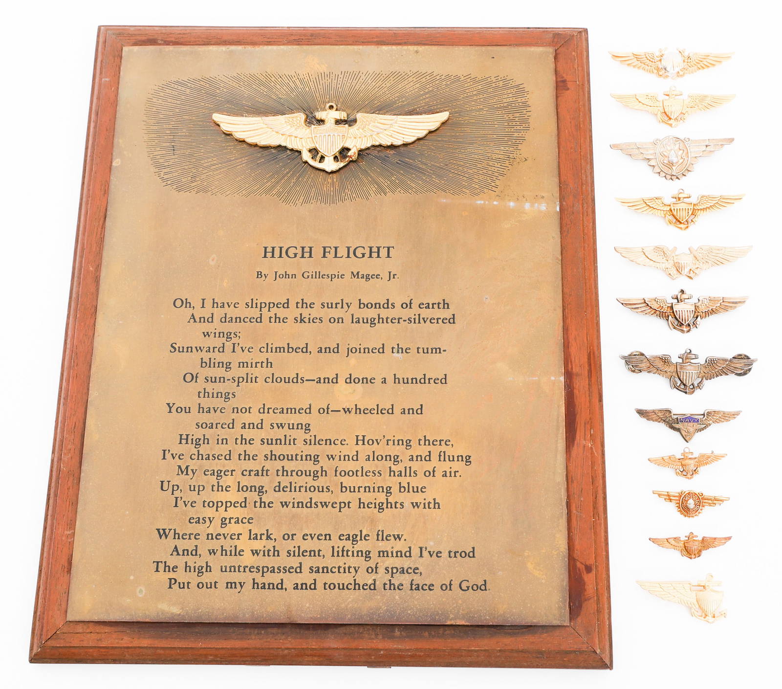Wwii - Cold War Usn Wings & High Flight Plaque Auction