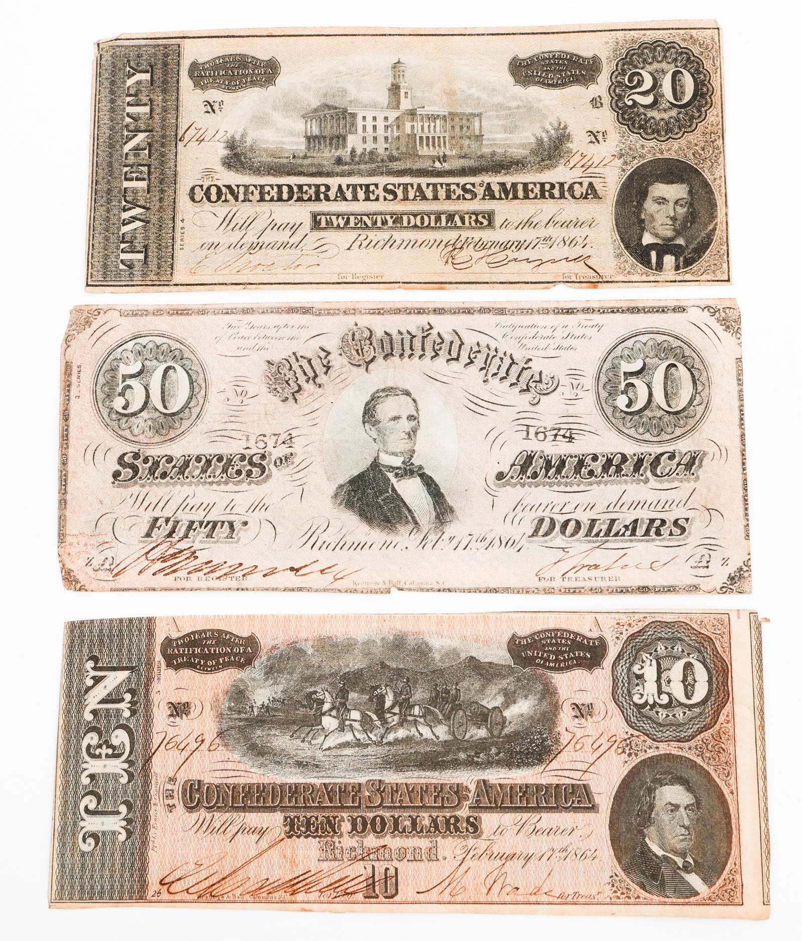 Confederate States Currency - $10, $20 & $50 Bills Auction
