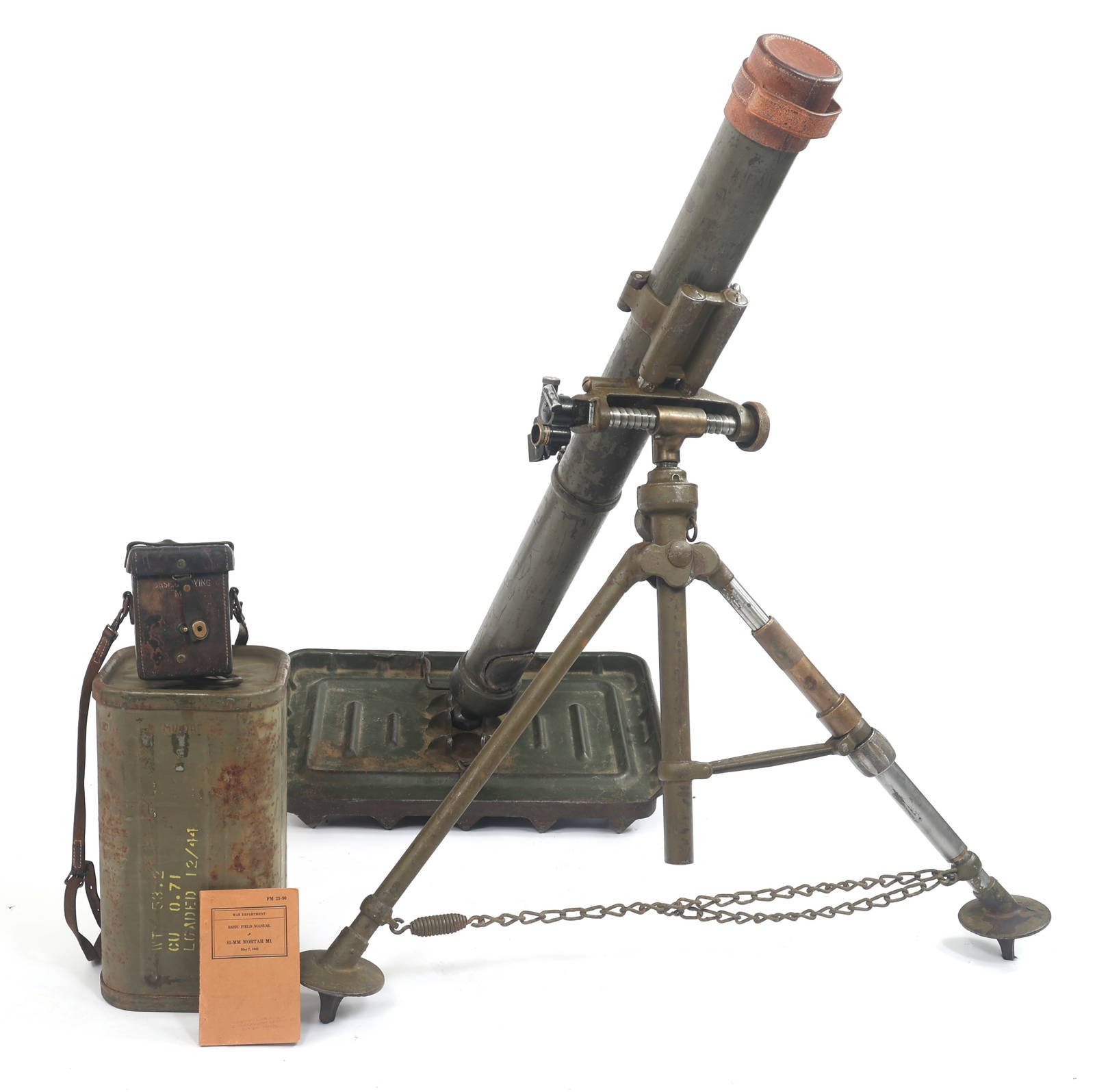 Wwii Us M1 81mm Inert Mortar W/ Bipod, Base & Accs Auction