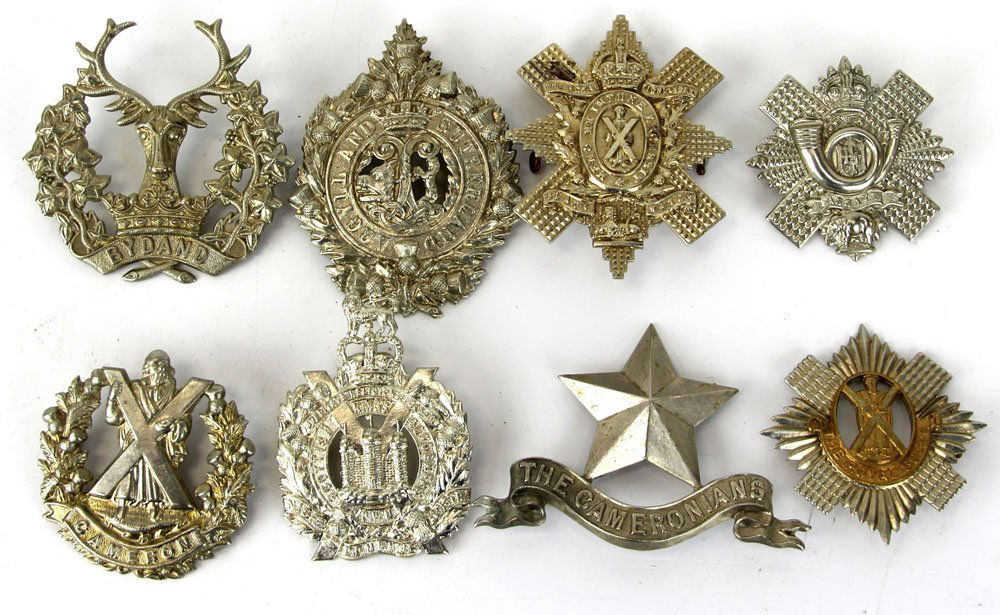 8 BRITISH ARMY SCOTTISH HIGHLANDER CAP BADGES