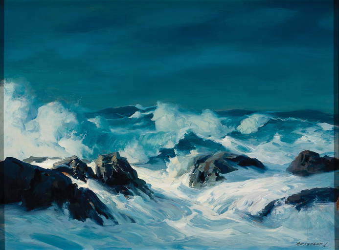 Philip G. Shumaker, Am. 1921-1967, Crashing Waves, Oil on board, framed ...