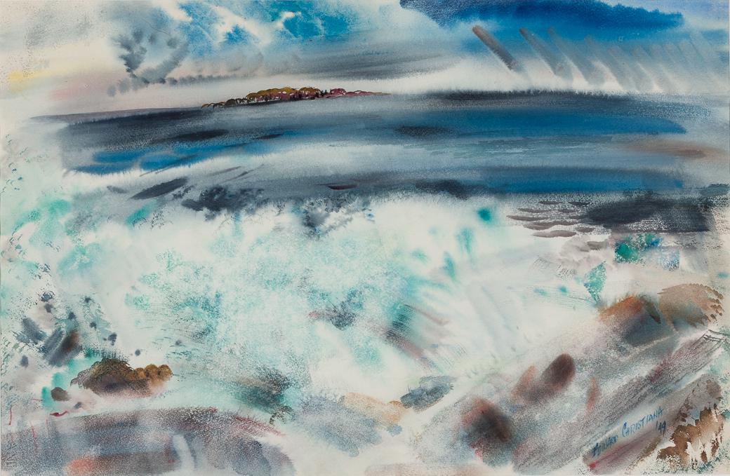 Edward Christiana (am. 1912-1992), Coastal Storm, 1949, Watercolor On ...