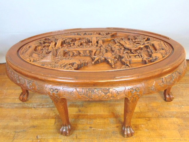 Vintage Antique Heavily Carved Chinese Coffee Table