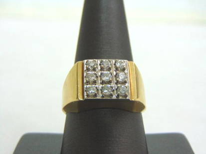 14k Men's Gold Ring W Turquoise & Diamonds