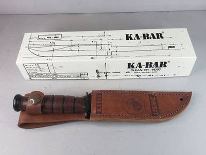 Usmc Ka Bar Us Marines Fighting Knife With Leather Sheath In Box