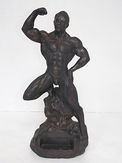 VINTAGE IRON MUSCLE MAN STATUE WEIDER SCHWARZENEGGER