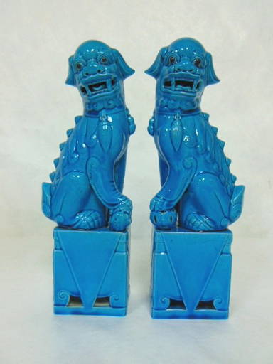 Pair Of Turquoise Blue Chinese Foo Dog Statues
