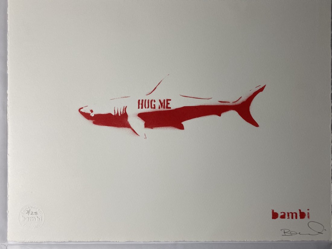 Bambi "hug Me" Shark Red Hand Sprayed And Signed