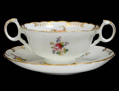 Ten Cauldon Ware Porcelain Bouillon Cups & Saucers