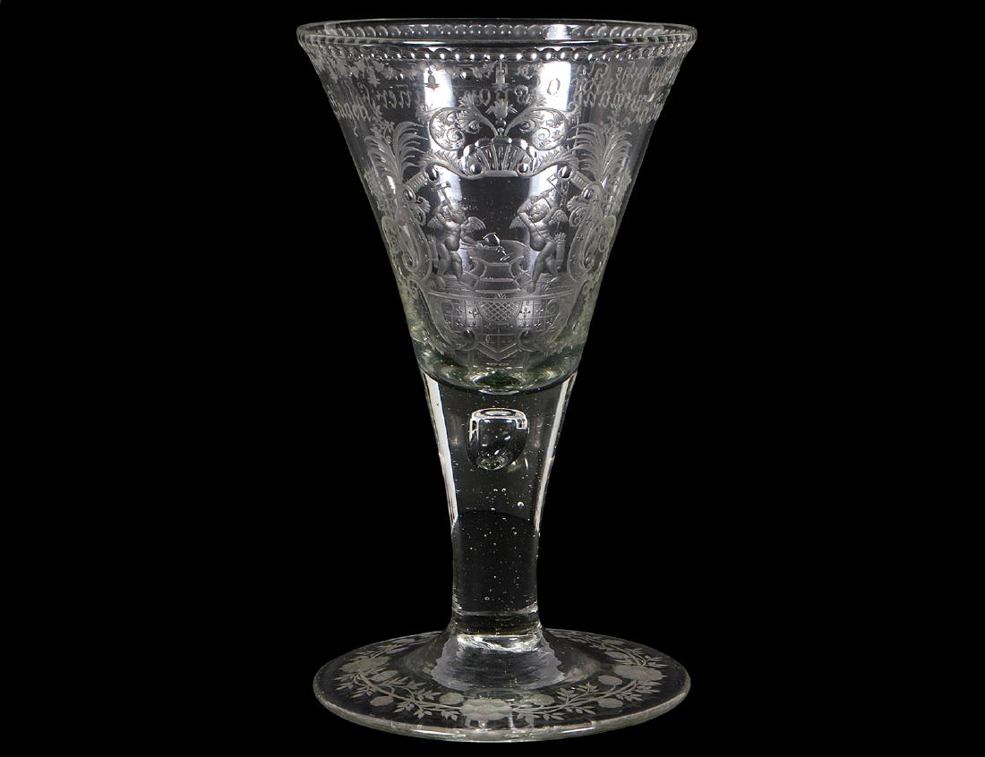 FINE EARLY GERMAN ENGRAVED GLASS DRINKS VESSEL
