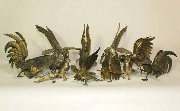 Seven Pair Of Decorative Metal Form Fowl Of Var