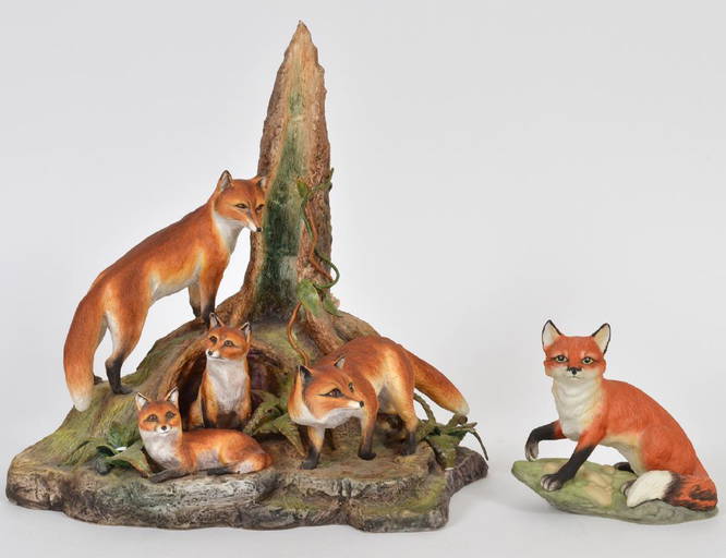 Boehm Porcelain Fox Group And A Single Fox