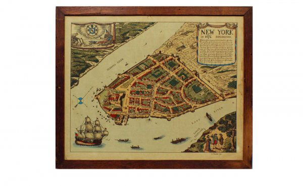 216: New York - 1674 - Hand Colored Map measuring 16 in