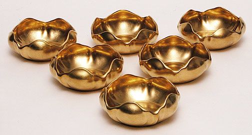 (6) Pickard Gold Floral Etched Porcelain Lotus Bowl