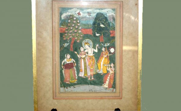 1035: Indian Hand-Painted Parchment Scripture Leaf Sign