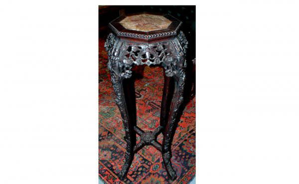 Antique Narrow Burmese Taboret With Marble Inset