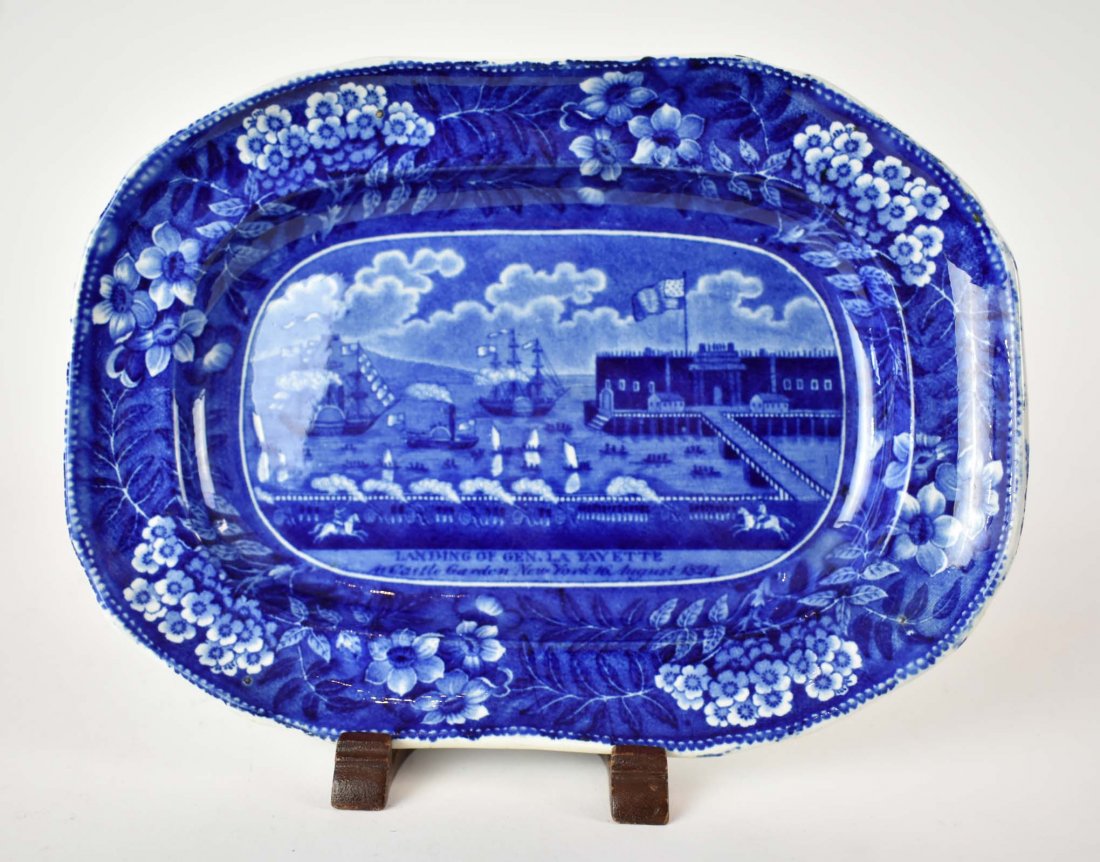 LAFAYETTE 19th CENT STAFFORDSHIRE FLO BLUE OVAL PLATTER
