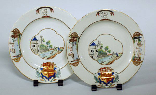 Pr Of Export Porcelain European Subject Plates