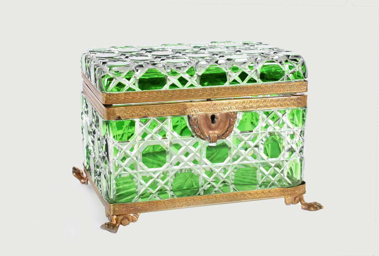 French Gilt Metal Mounted Cut Glass Covered Box