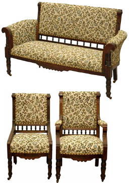 Three Piece Walnut Eastlake Parlor Set