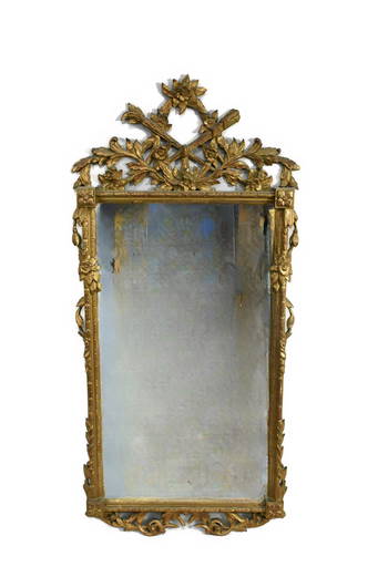 LOUIS XVI STYLE GILTWOOD MIRROR,, Rectangular, the crest with a torch ...
