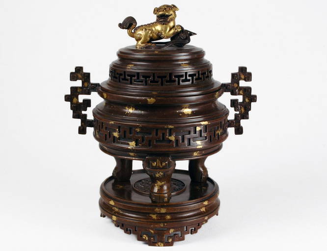 Gold Splashed Patinated Bronze Censer