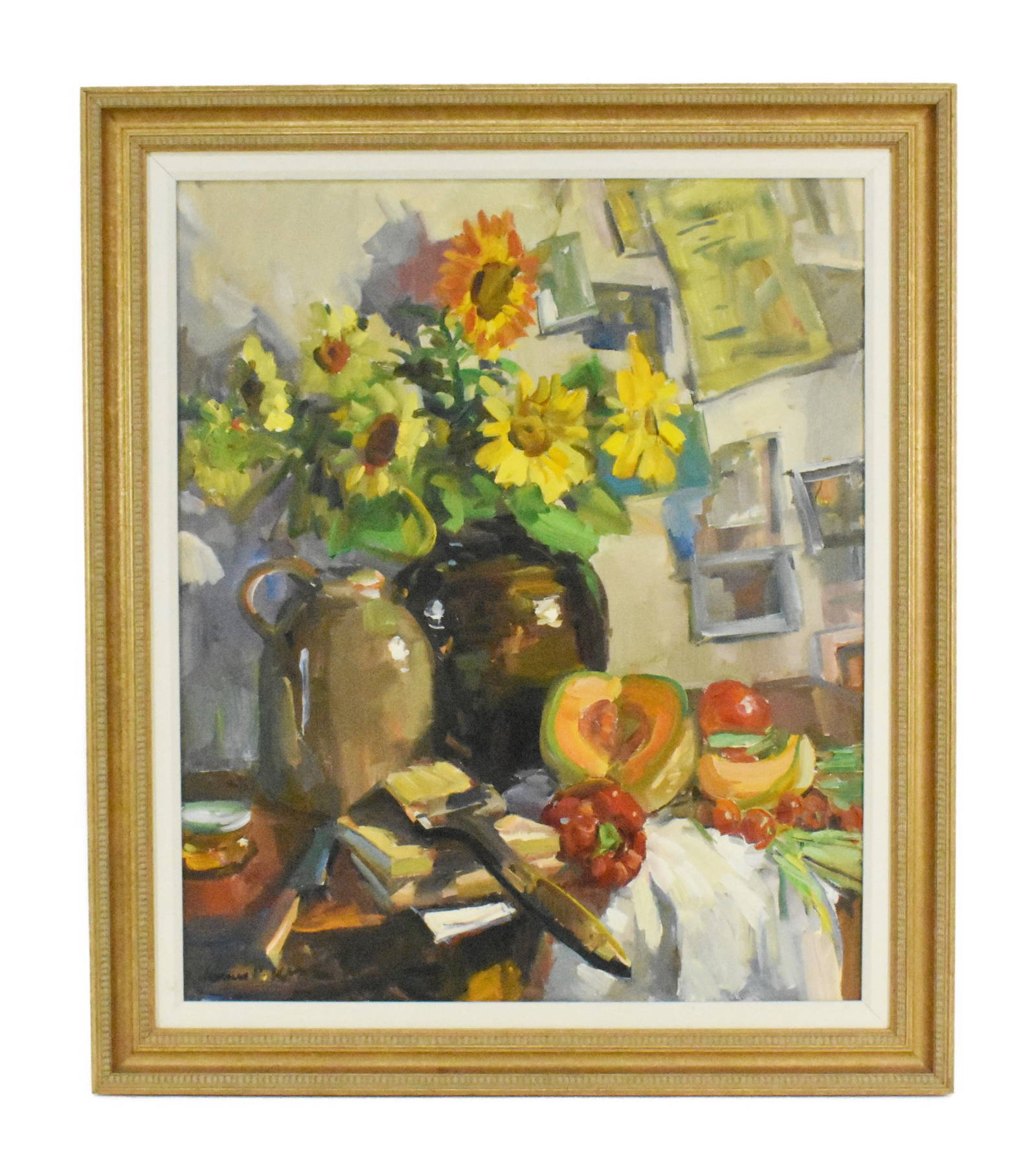 James P. Kerr (american, B.1953) Table Top Still Life Of Sunflowers ...